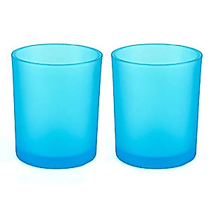 R FLORY 7+7 oz Glass Jars Set of 2 Thick Glass Candle Jars with Bamboo Lids Bathroom Canisters Holder Vanity Cotton Swabs Storage (Frosted Blue)