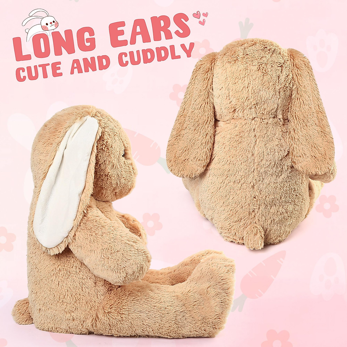 BenBen Bunny Stuffed Animal, 36" Jumbo Soft Rabbit Plush Toy, 3FT Lop-Eared Brown Bunny Plushie