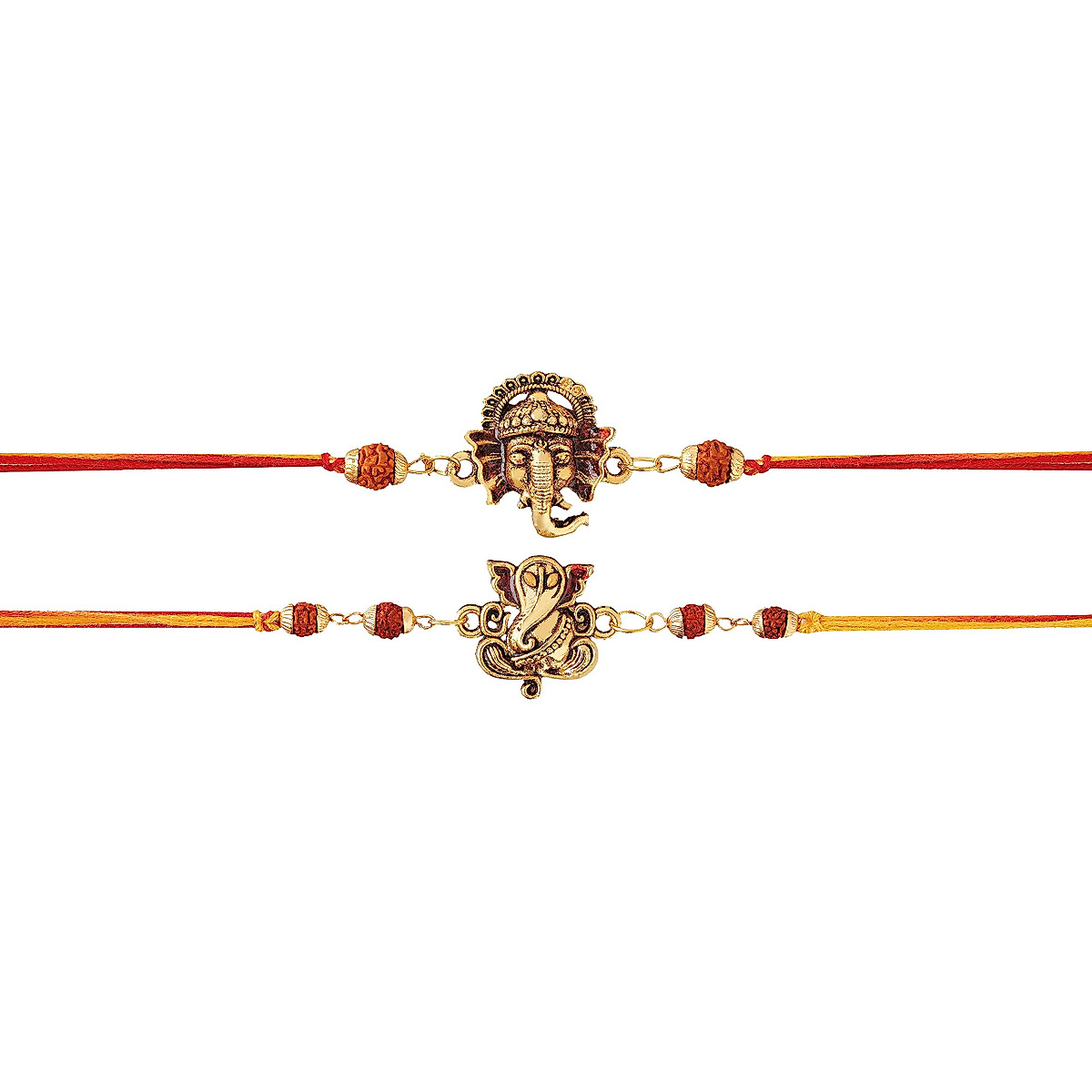 Eximious India Rakhi For Brother - Set of 2 With Card Rudraksha Ganesha Pendant For Raksha Bandhan Designer Rakhi Thread for Bhaiya (Design 2)