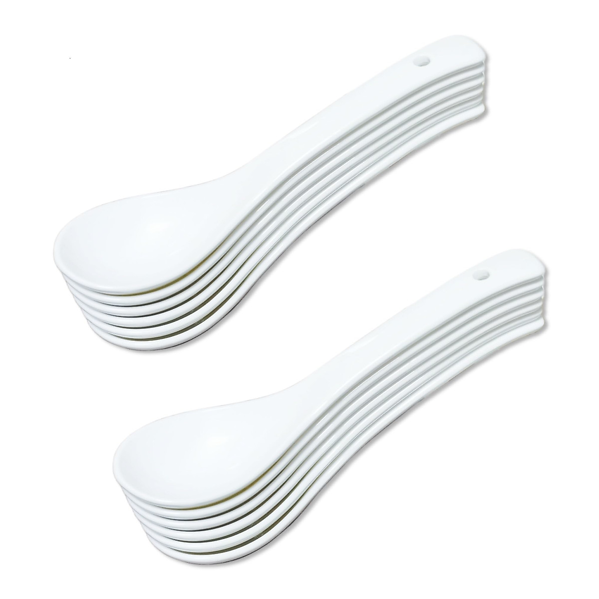 ACANDYL Asian Soup Spoon 6.75 inch Chinese Soup Spoons Ceramic Spoon Easy to Hold Non-slip Bottom for Pho Miso Wonton Ramen Dumpling Noodle Bright White Set of 12