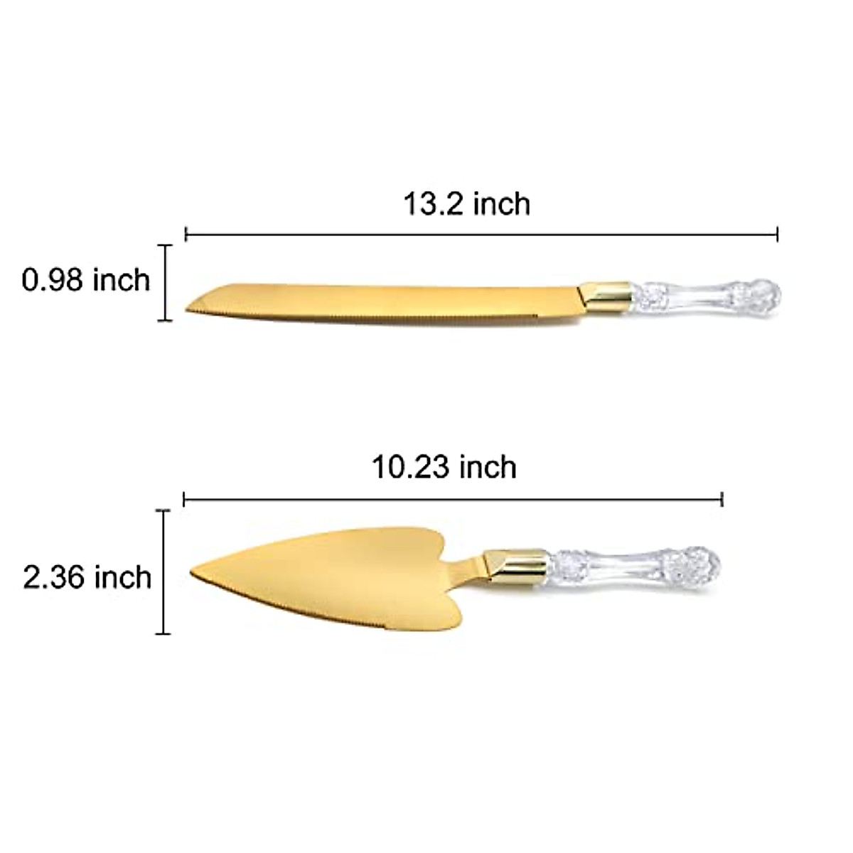 dadop Wedding Cake Knife and Server Set - Stainless Steel Serving Utensils Cake Pizza Pie Cutter Tart Dessert Slicer Perfect for Wedding, Birthday, Parties and Events, 2 Set by Faux Crystal Handle