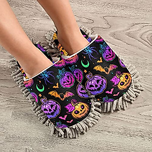Kigai Microfiber Cleaning Slippers Halloween Pumpkin Purple Washable Mop Shoes Slipper for Men/Women House Floor Dust Cleaner, Size M