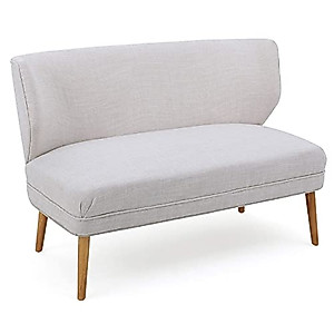 GDFStudio Dumont Mid-Century Modern Fabric Settee, Beige and Natural