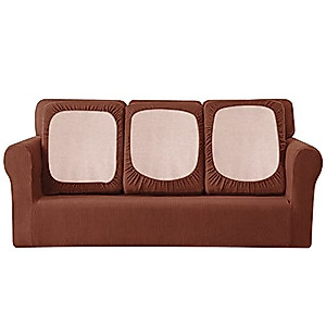 subrtex 7 Pieces Sofa Covers,Multifunctional Sofa Slipcovers with Separate Cushion Covers and Seperate Backrest Covers Furniture 3 Seaters Protector(Large,Brick)