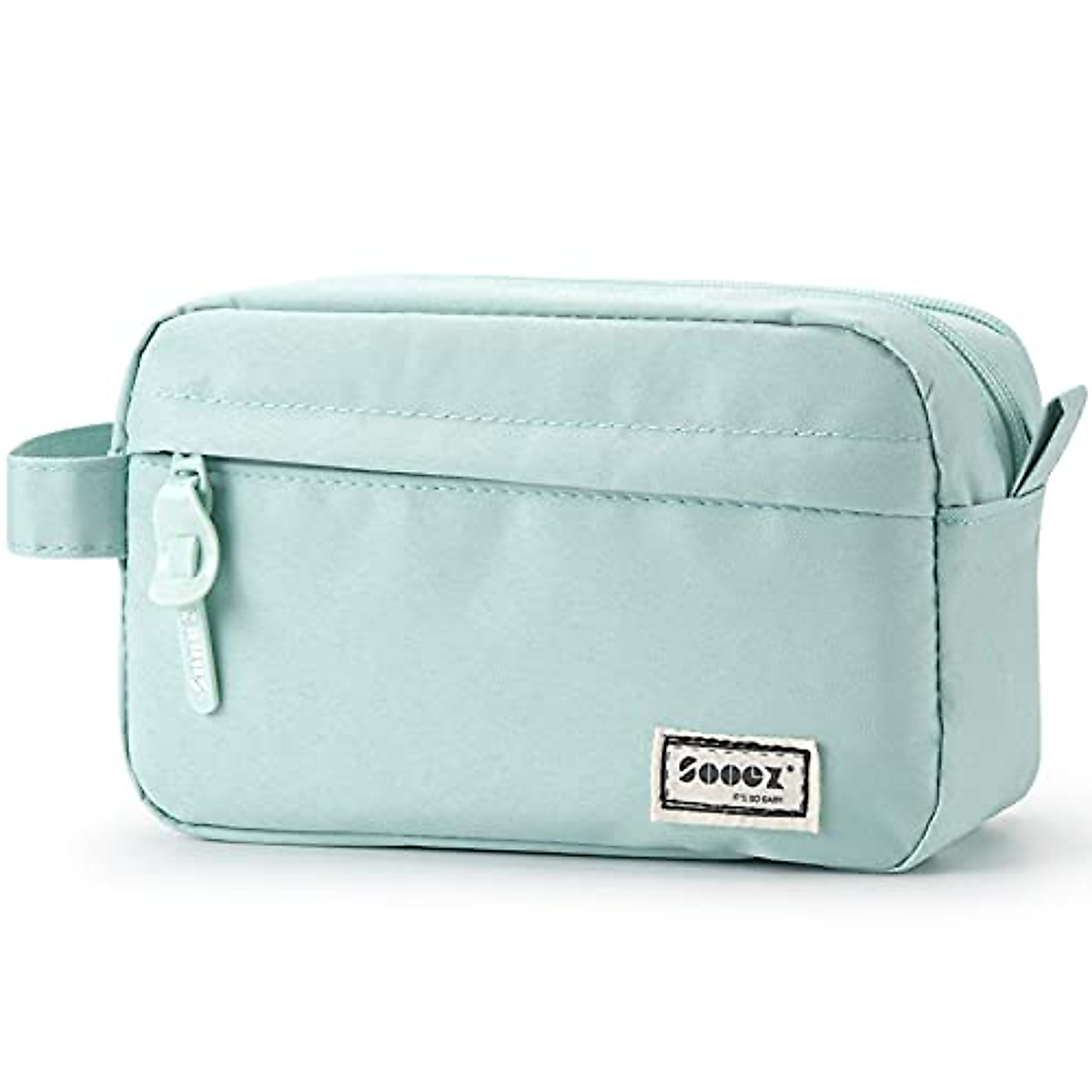 Sooez High Capacity Pencil Pen Case, Durable Pencil Bag Pouch Box Organizer Cases, Portable Journaling Supplies with Easy Grip Handle & Loop, Asthetic Supply for Girls Adults, Mint Green