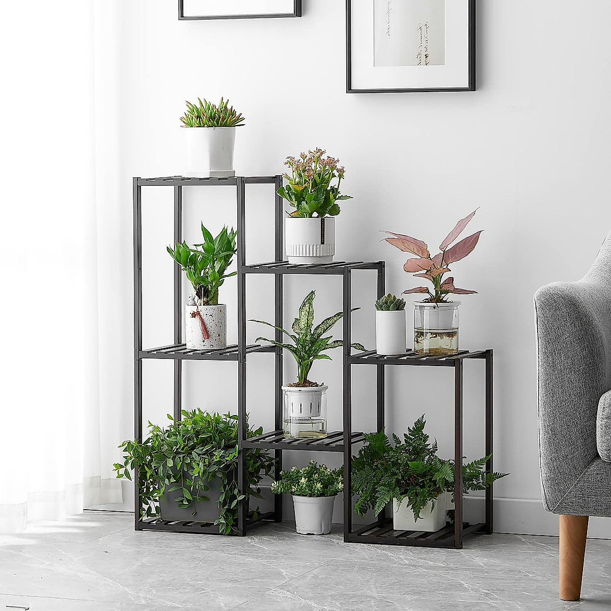 Plant Stand Indoor Plant Stands Bamboo Outdoor Tiered Plant Shelf for Multiple Plants, 3 Tiers 7 Potted Ladder Plant Holder Table Plant Pot Stand for Window Garden Balcony Living Room Corner(Brown)