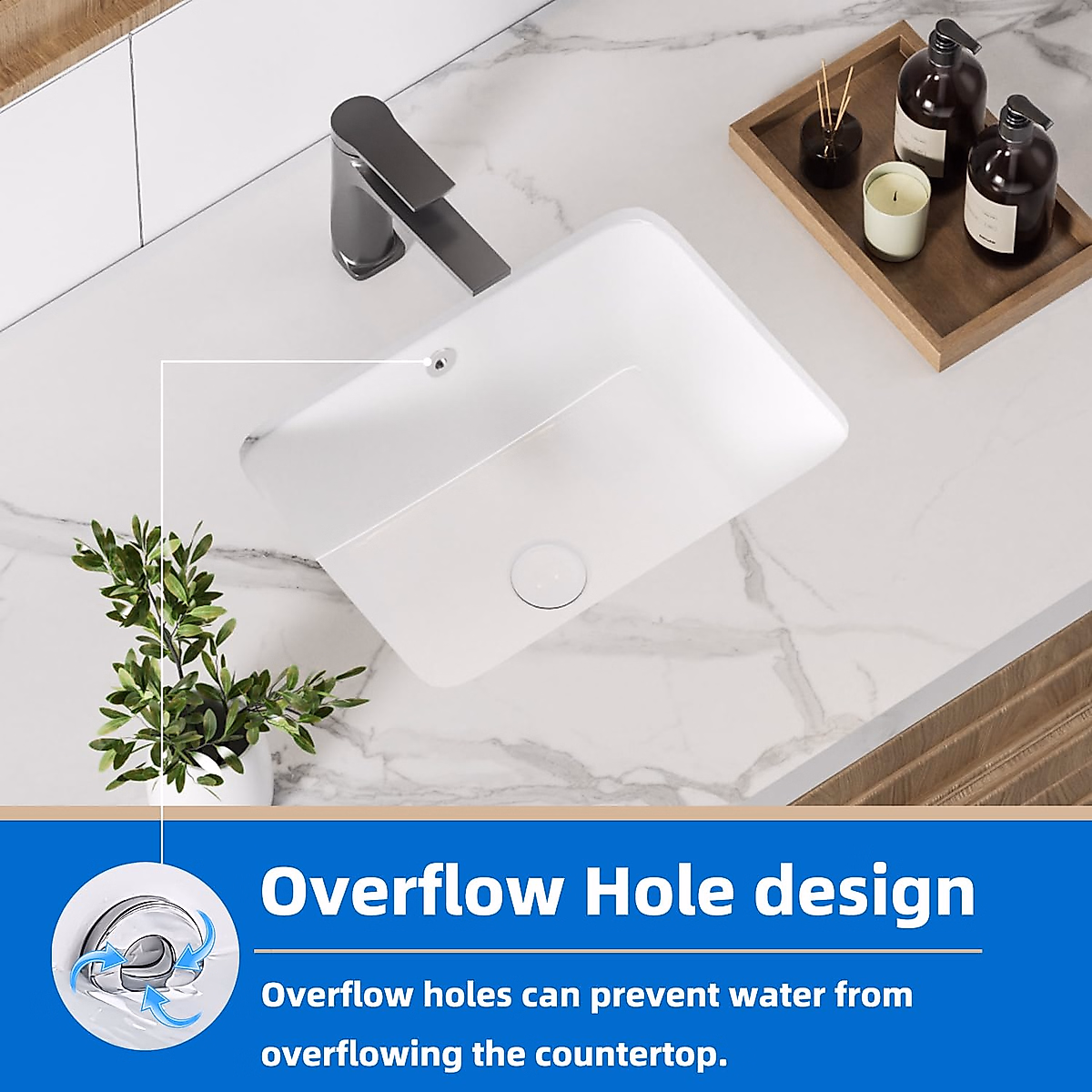 KINGWONG Small Undermount Bathroom Sinks Rectangular 16 Inch Bathroom Vanity Sink White Porcelain Vessel Sink Cabinet 15.75" x 11.82" Ceramic Wash Basin Sink With Overflow Tiny Lavamanos Para Baños