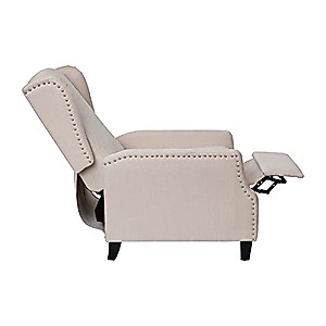 Flash Furniture Prescott Polyester Fabric Upholstered Slim Wingback Recliner, Modern Pushback Recliner Chair with Pocket Spring Seat, Cream
