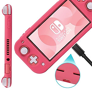 Silicone Protective Case for Nintendo Switch Lite, Soft Grip Case Cover with Comfort Ergonomic Handles for Nintendo Switch Lite 2019 [Self Stand][4 Thumb Stick Caps] (Silicone Grip-Pink)