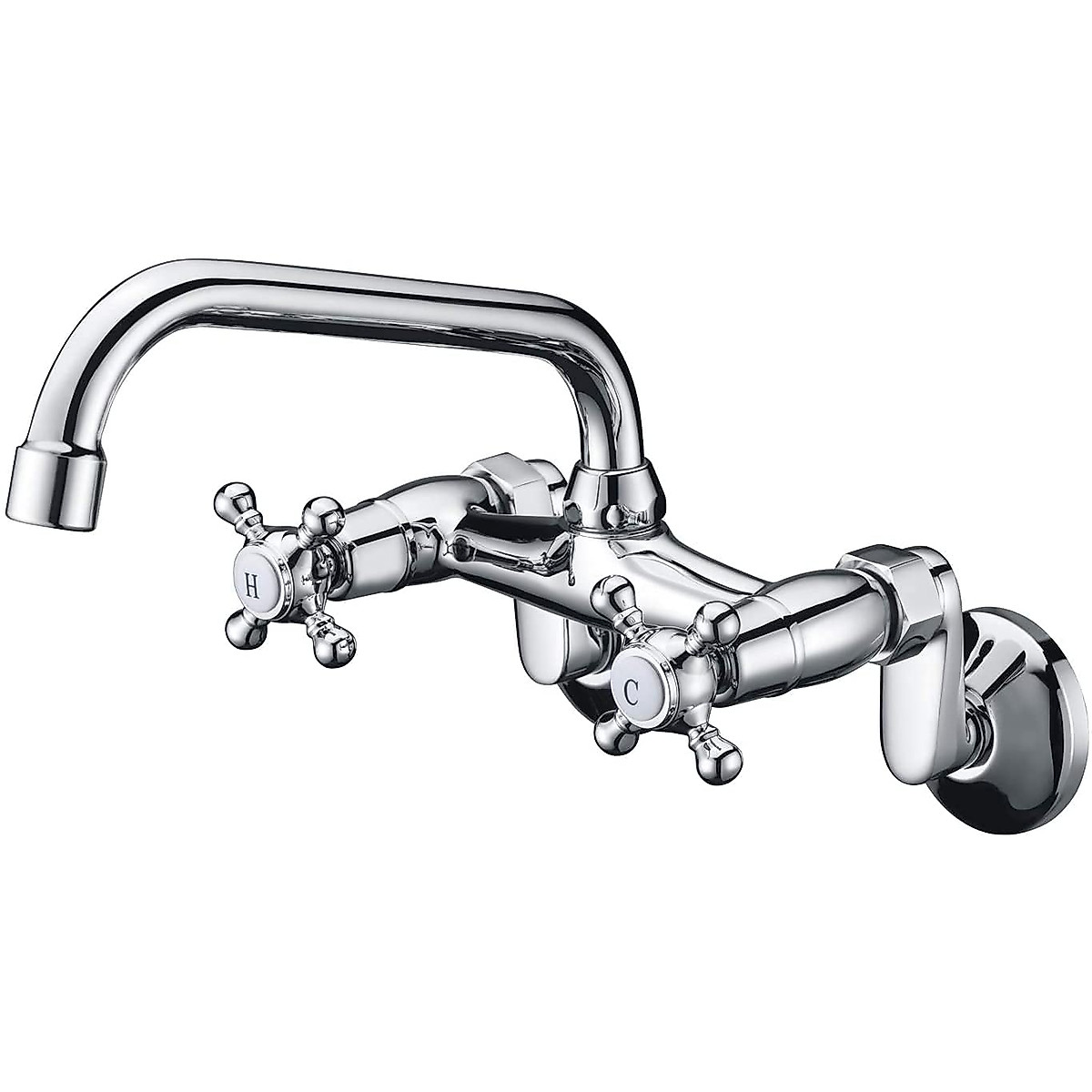 Sumerain Wall Mount Kitchen Faucets, 2 Cross Handles Chrome Finish,3" to 9" Adjustable Spread