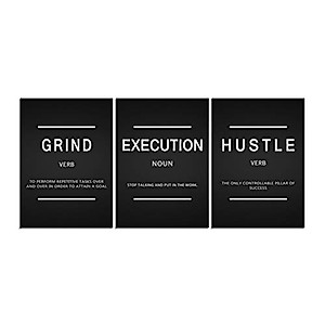 3 Pieces Grind Verb Hustle Verb Execution Noun Motivational Wall Art Canvas Print Office Decor Inspiring Framed Prints Inspirational Quotes for Wall Art Decoration Ready to Hang