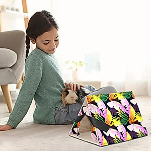 Y-DSIWX Guinea Pig Hideout Cozy Hamster House Cave for Bunny Chinchilla Hedgehog Small Animal Colorful Tropical Leaf