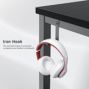 Foxemart 47 Inch Computer Desk with Magic Power Outlets and USB Charging Ports, Sturdy Modern Office Desks with Storage Bag and Hook, PC Laptop Study Writing Table, Simple Gaming Desk, Black