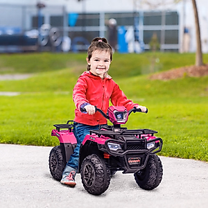 Aosom 12V Ride on ATV for Kids, Kids Electric 4 Wheeler with Headlight, Music, MP3, Treaded Tires, Battery Powered Kids Quad for Toddler, Pink