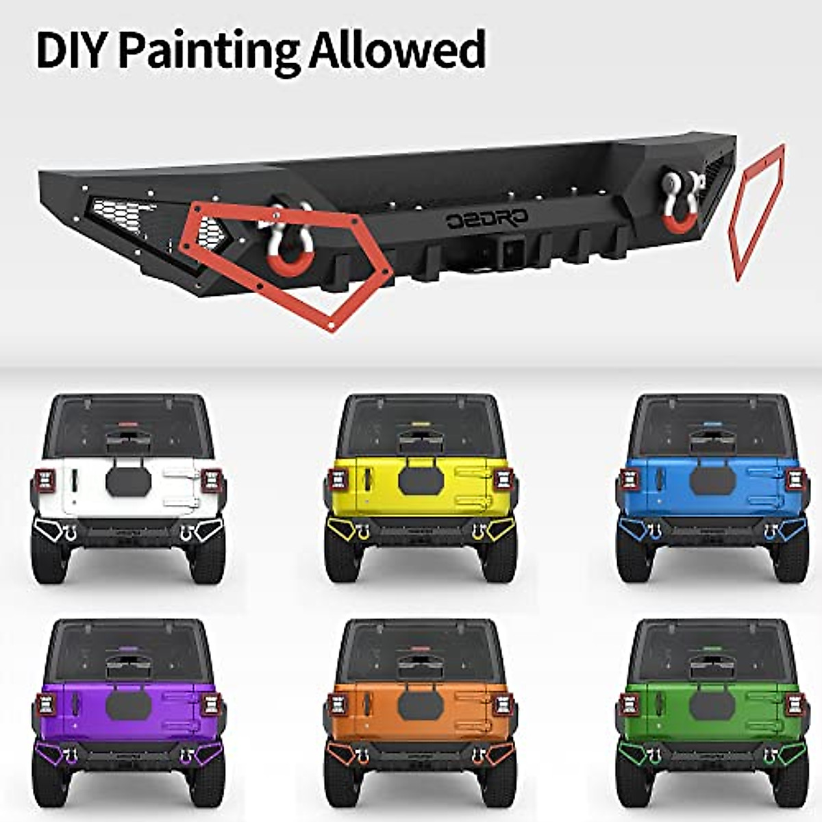 OEDRO Rear Bumper Compatible with 2018-2025 Jeep Wrangler JL & Unlimited JLU (2/4 Doors), Rock Crawler Full Width Bumper with Hitch Receiver & 2 x D-Rings