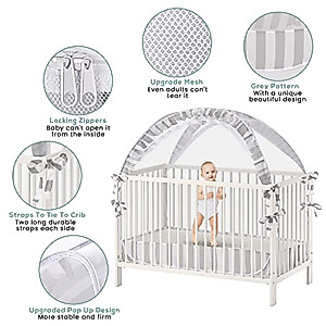 Baby Crib Tent Safety net, Crib Tent to Keep Baby from Climbing Out with 4.2 x 2.3 Inches Inner Space, Strong Frame & Soft Breathable Mesh, Crib cat Protector, Self-Locking Zippers, Canopy for Crib