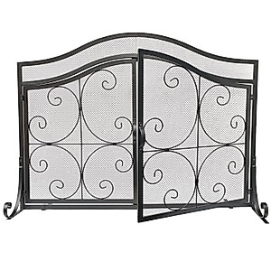 Black Fireplace Screen with Doors Fireplace Cover Screen Fireplace Screens Decorative Large Flat Guard Fire Screens Metal Mesh Wrought Iron Fire Place Panels Wood Burning Stove Accessories