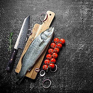 ALLWIN-HOUSEWARE W Beauty German High Carbon Stainless Steel Chef Knife with Laser Pattern, 8 Inch Color Wood Handle Gyutou Knife, Black
