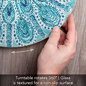 Ocean Fantasy 4mm Heat Tolerant Tempered Glass Lazy Susan Turntable 13" Round Cake Plate, Pizza Stand, Condiment Caddy