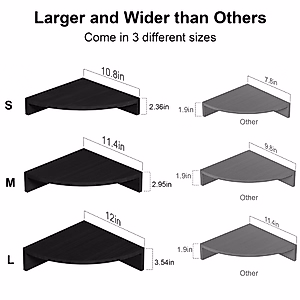 Alsonerbay Black Corner Shelf Wall Mount, Set of 3 Floating Shelves for Wall Storage and Display, Rustic Wood Shelves for Bedroom, Living Room, Bathroom, Entryway, Garage