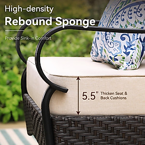 GREEN PARTY Extra Large Outdoor Patio Furniture Set with 56" Fire Pit Table 4 Pieces for 5, Modern Metal Patio Conversation Sets with High Back 3-Seat Sofa, 2 Swivel Chairs, 1 Fire Pit Table