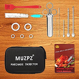 Stainless Steel Meat Injector Kit, Meat Injector Syringe with Needles, Seasoning Injector Marinades for Meats, MUZPZ Turkey Injector Marinade Flavors for BBQ Grill Smoker Christmas Gifts