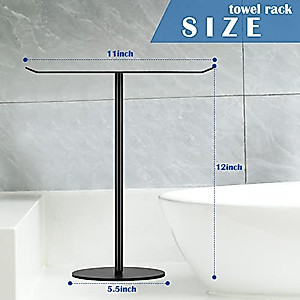 Sawysine Bathroom Hand Towel Holder Stand T Shape Rack Matte Black Stainless Steel Free Standing Bar for Organizer Kitchen Countertop