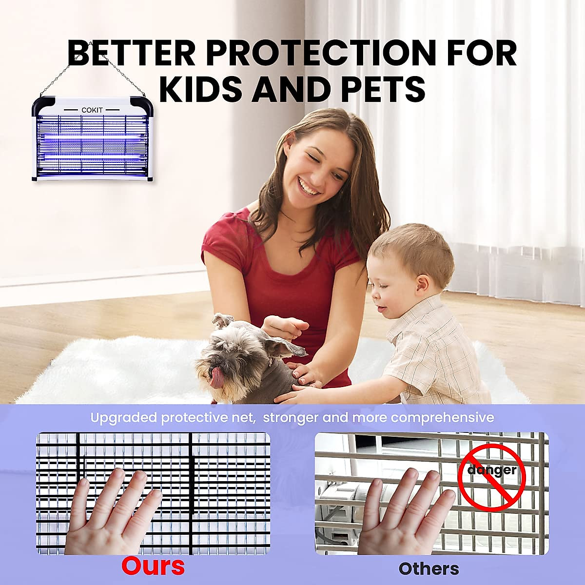 COKIT Bug Zapper Indoor, Powerful 20W Electric Indoor Insect Killer, Bug Zapper, Fly Zapper, Mosquito Killer for Home Kitchen Garage Patio, 2 Extra Replacement Bulbs (with Bug Collection Tray)