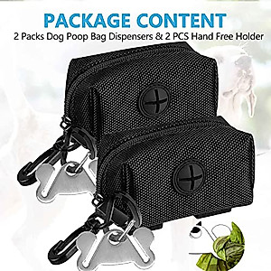 2 Pack Dog Poop Bag Holder for Leash Attachment - Waste Bag Dispenser for Leash - Fits Any Dog Leash - Portable Set with Hand Free Holder Metal Carrier (Each Bag Includes 1 Holder), 2 Pack Set