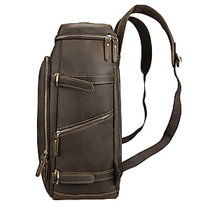 Lannsyne Vintage Full Grain Genuine Leather Backpack 18" Laptop Bag with Shoe Compartment Casual Travel Daypack Brown