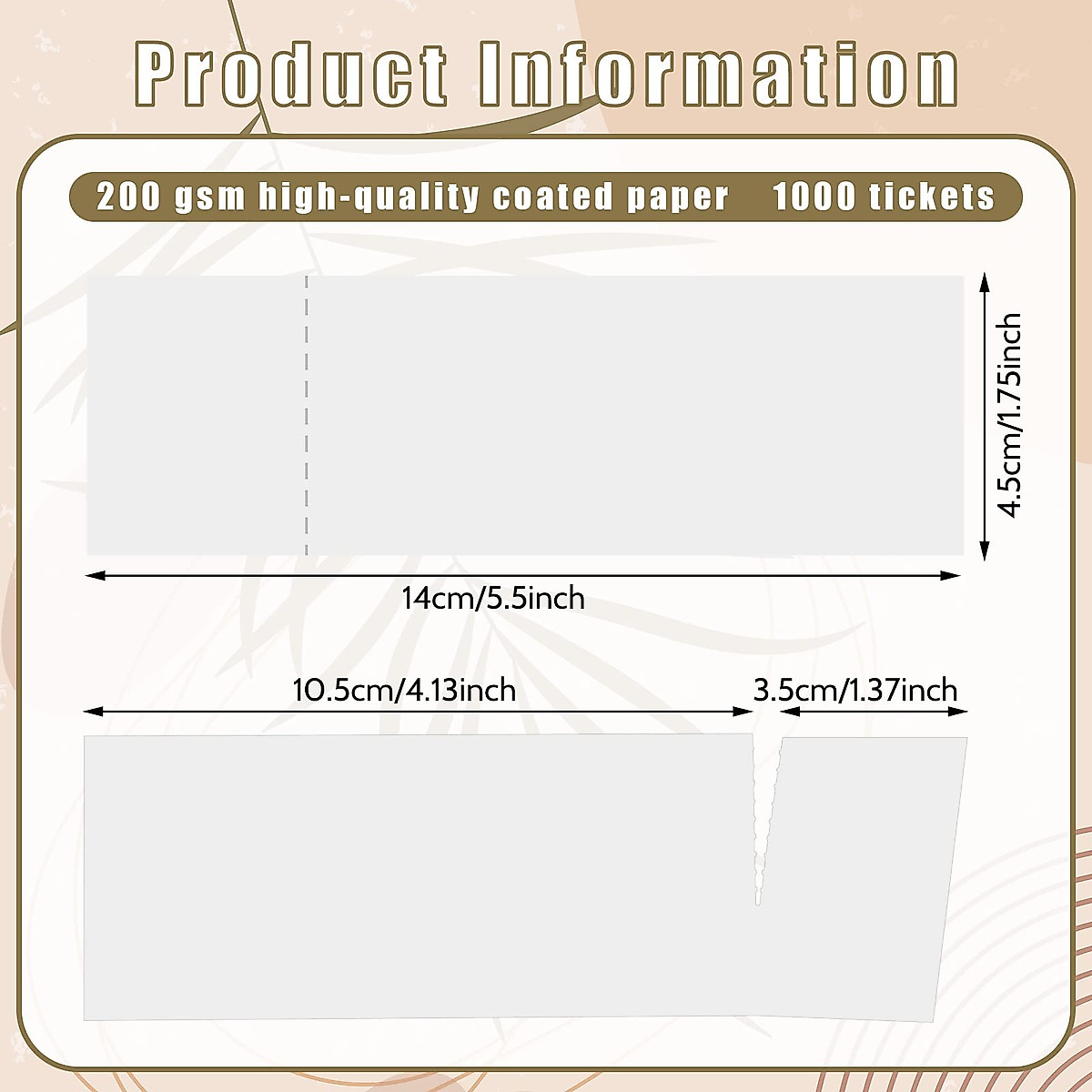1000 Sheets Blank Printable Tickets with Tear Away Stubs Raffle Tickets Card White Perforated Auction Tickets for Events Entry Class Reward Fundraiser Admission 5.5 x 1.75 Inch
