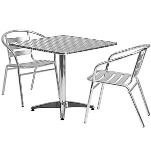 Flash Furniture Lila 31.5'' Square Aluminum Indoor-Outdoor Table Set with 2 Slat Back Chairs