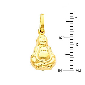 The World Jewelry Center 14k REAL Yellow Gold Buddha Pendant with 0.9mm Cable Chain Necklace - 18"