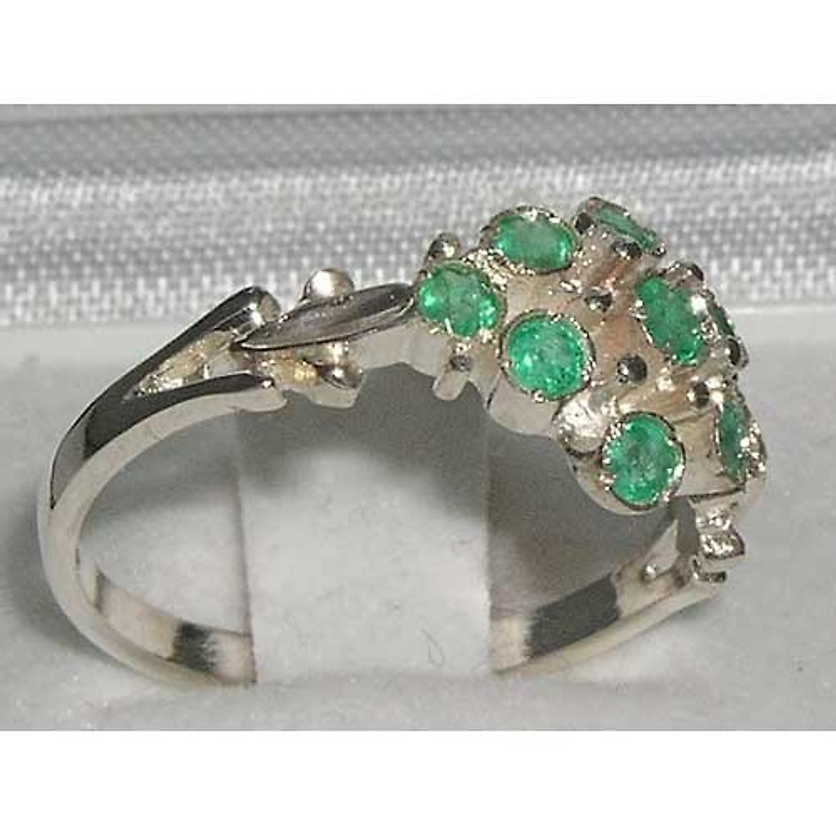 925 Sterling Silver Natural Emerald Womens Cluster Ring - Size 5.75