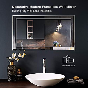 FRALIMK Mirror on Mirror Rectangular Beveled Edge Polished Frameless Rectangle Bathroom Decorative Wall Mirrors for Entryway, Living Rooms and Bedrooms, 15.75" x 27.56"