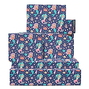 CENTRAL 23 Mermaid Wrapping Paper - 6 Gift Wrap Sheets For Girls - Underwater Creatures - Baby Girl Wrapping Paper - Recyclable