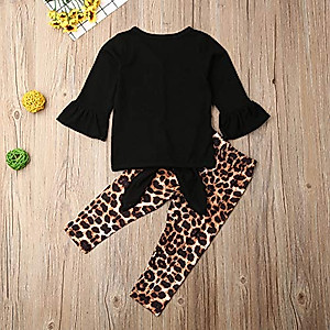GOOCHEER Casual Toddler Girl Clothes Long Sleeves Shirt Top Trousers Pants Set Toddler Girl Leopard Outfit Fall Winter Clothing (Black, 4-5T)