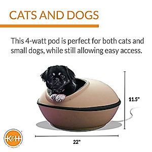 K&H PET PRODUCTS Thermo-Mod Dream Pod Heated Pet Bed 22 Inches Tan/Black