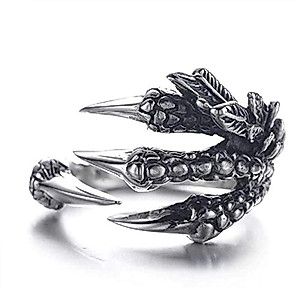 Dragon Claw Ring Silver Ouroboros Snake Serpent Cobra Game of Thrones GOT Medieval Steampunk Stainless Steel Leviathan Poseidon Coiled Dragon Sea Beach Mayan (Dragon Claw) (10)