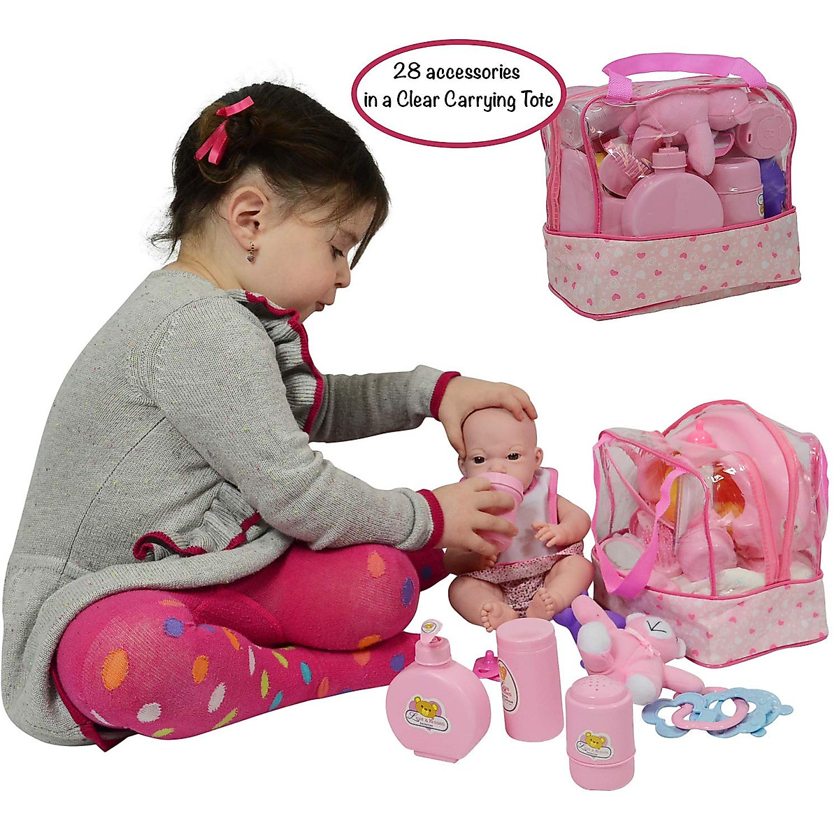 The New York Doll Collection Baby Doll Feeding & Caring Accessory Set in Zippered Carrying Case