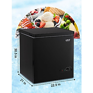 Chest Freezer KRIB BLING 5.0 cu.ft Mini Adjustable 7 Thermostat Compact Deep Freezer Top Door Low Noise with Removable Basket Black
