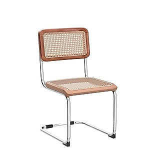 Alunaune Mid Century Modern Dining Chairs Set of 4, Upholstered Natural Rattan Kitchen Chairs Accent Chair, Armless Side Chairs with Metal Chrome Legs for Bedroom Living Room-Rattan Seat