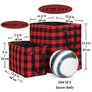 Rectangular Open Storage Baskets Cubes Decorative Home Organizer Containers with Cotton Rope Handles Stylish Storage Solution for Home or Office, Red Black Grid, M