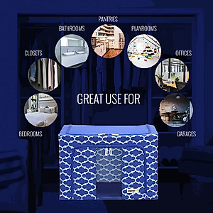Foldable Clothes Storage Bag Organizer Pop Up Bins Strong Handle Quality Fabric for Collapsible Closet Boxes 4 Pack (Large) (Blue COBALT)