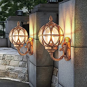 European Wall Light Residential Villa Courtyard Wall Lamp Outdoor Waterproof IP54 Wall Light Garden Home Hotel Aisle Aluminum Wall Lantern European Antique Spherical Glass Sconce E27 Fixture
