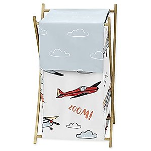 Sweet Jojo Designs Vintage Airplane Baby Kid Clothes Laundry Hamper - Grey Yellow Orange Red White and Blue Airplanes Air Plane Transportation Clouds Sun Sky Aviator Aviation