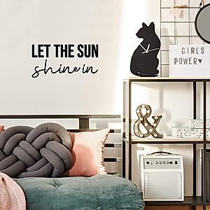 Vinyl Wall Art Decal - Let The Sun Shine in - 12.5" x 25" - Trendy Inspirational Cute Positive Quote Sticker for Bedroom Living Room Kids Room Playroom Classroom School Office Decor (Black)