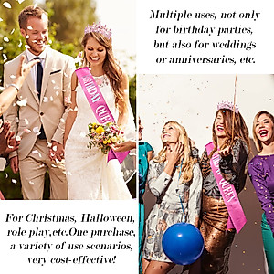 TIHEBAX Birthday Tiara and Sash for Women Girls Birthday Queen Series Graceful Birthday Crown and Sash for Party Gift Halloween Cosplay Premium Rhinestone Headbands for Princess Dress Up (pink)