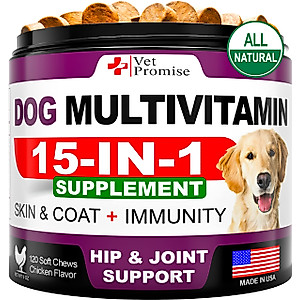 Dog Multivitamin Chewable with Glucosamine - Dog Vitamins and Supplements - Senior & Puppy Multivitamin for Dogs - Pet Joint Support Health - Immunity - Mobility - Energy - Gut - Skin - 120 Chews
