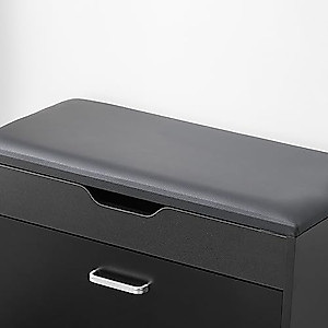 SoBuy Entryway Shoe Bench Shoe Cabinet with Folding Padded Seat & Flip-Drawer, Narrow Shoe Rack, Black, FSR95-SCH